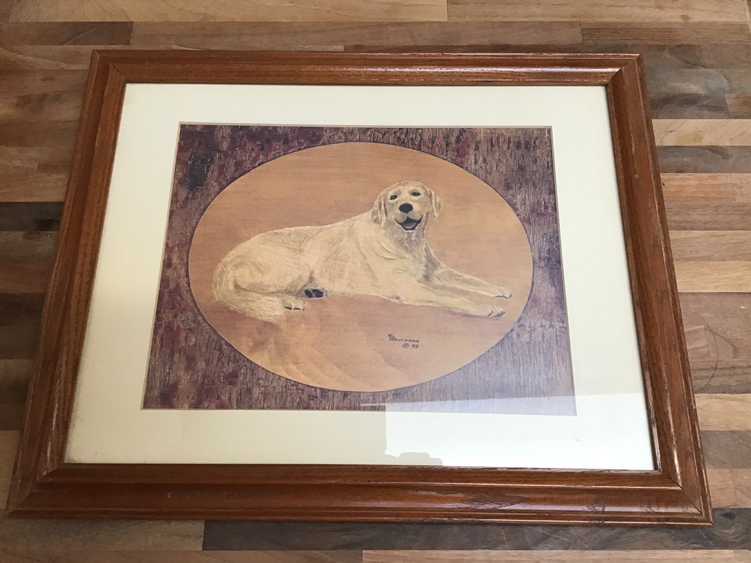 Vintage Hand Carved Wood Etching of a Golden Labrador Retriever - Etsy