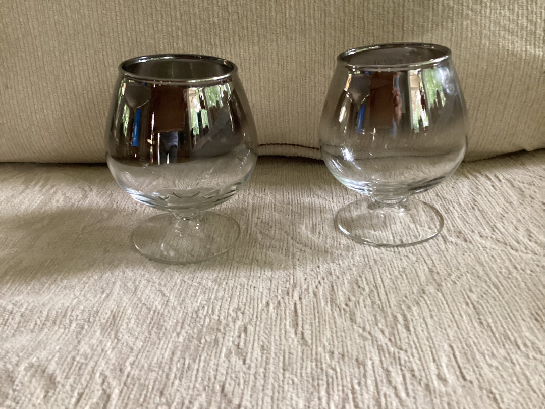 Two Dorothy Thorpe Style Silver Rim Brandy Glasses-mcm Style Retro ...
