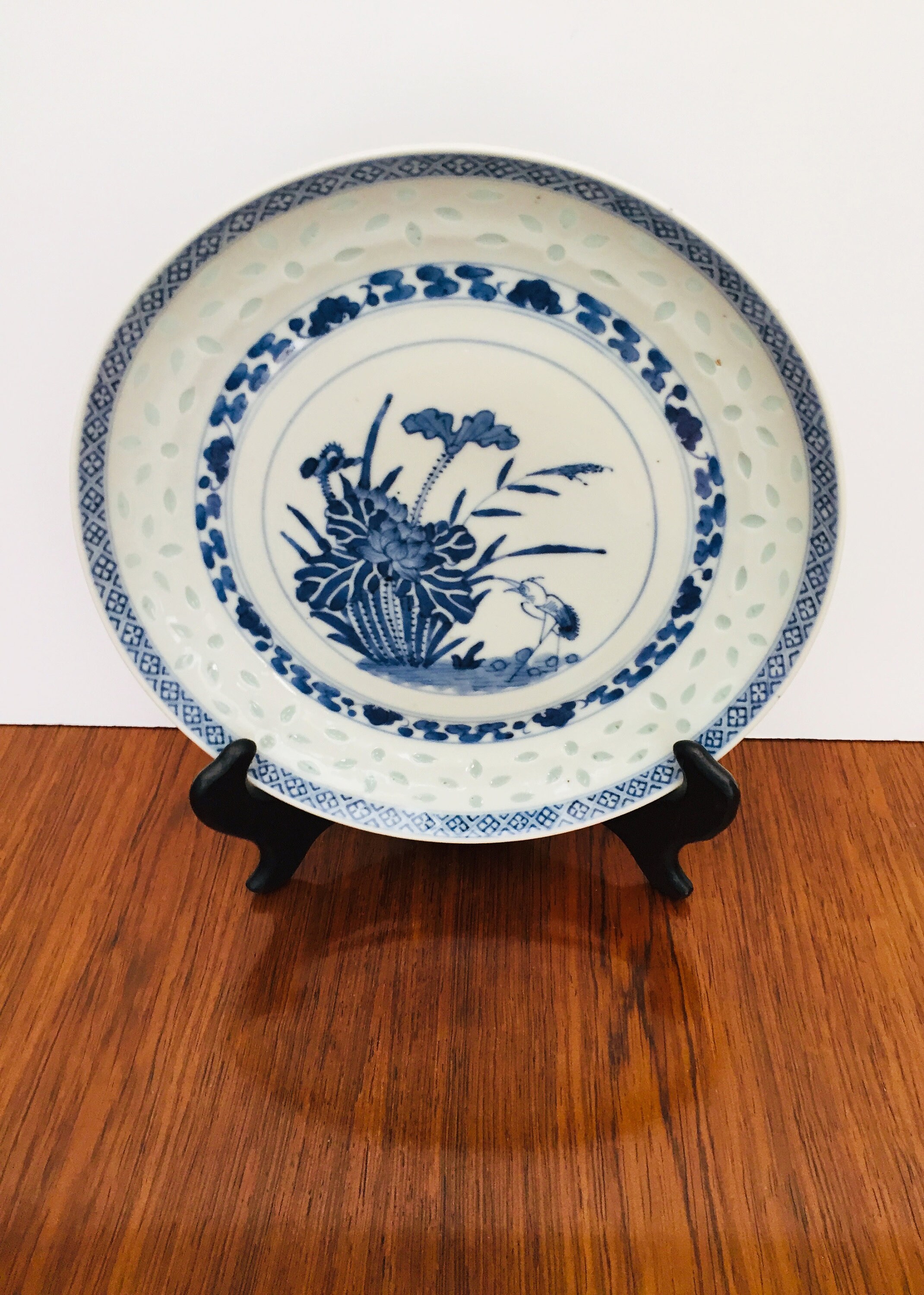 White and Blue Rice Grain Porcelain Plate - Etsy