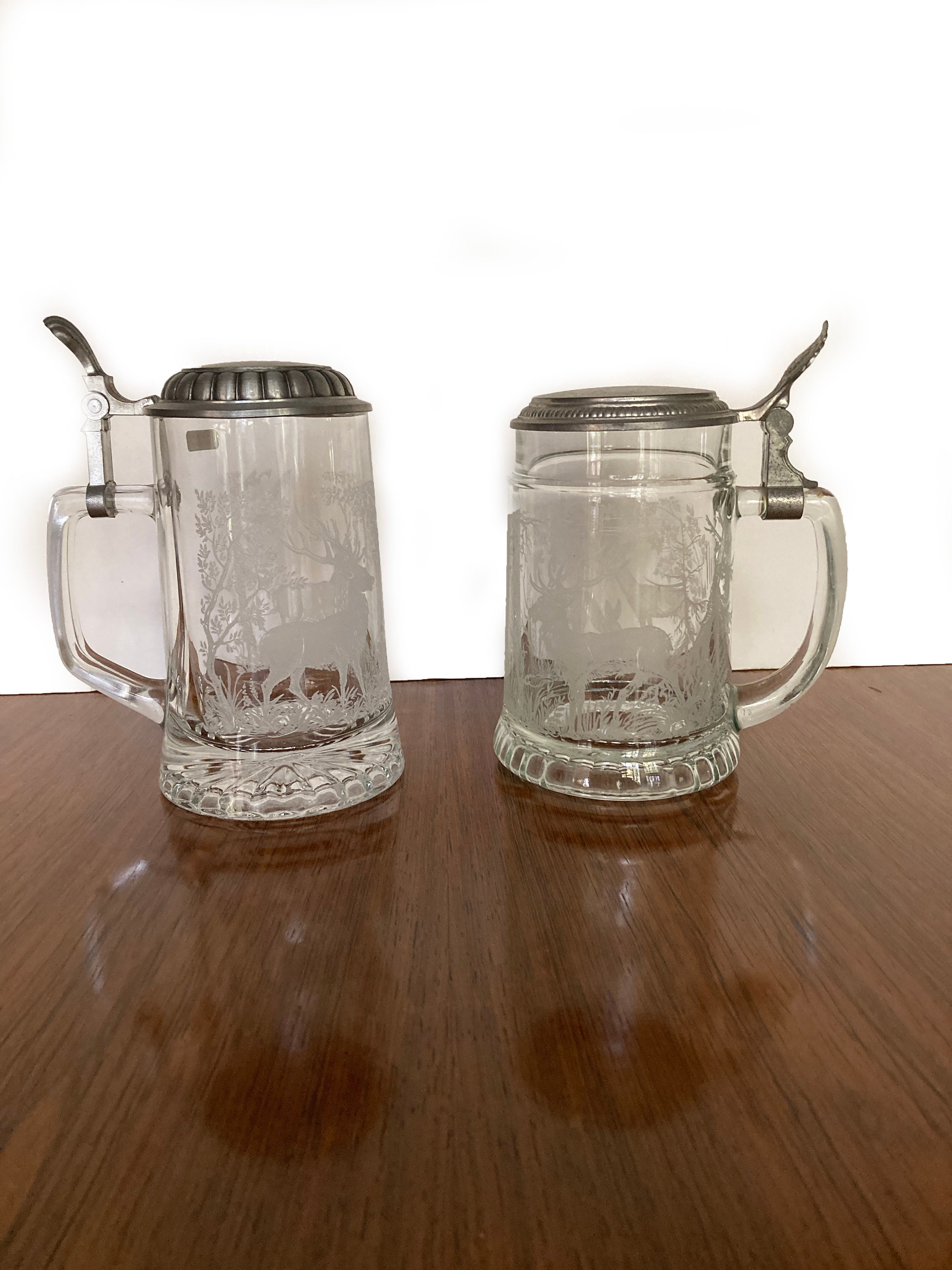 Pair Of Vintage Glass Beer Mugssteins Decorated With Reindeer Made In West Germany Etsy