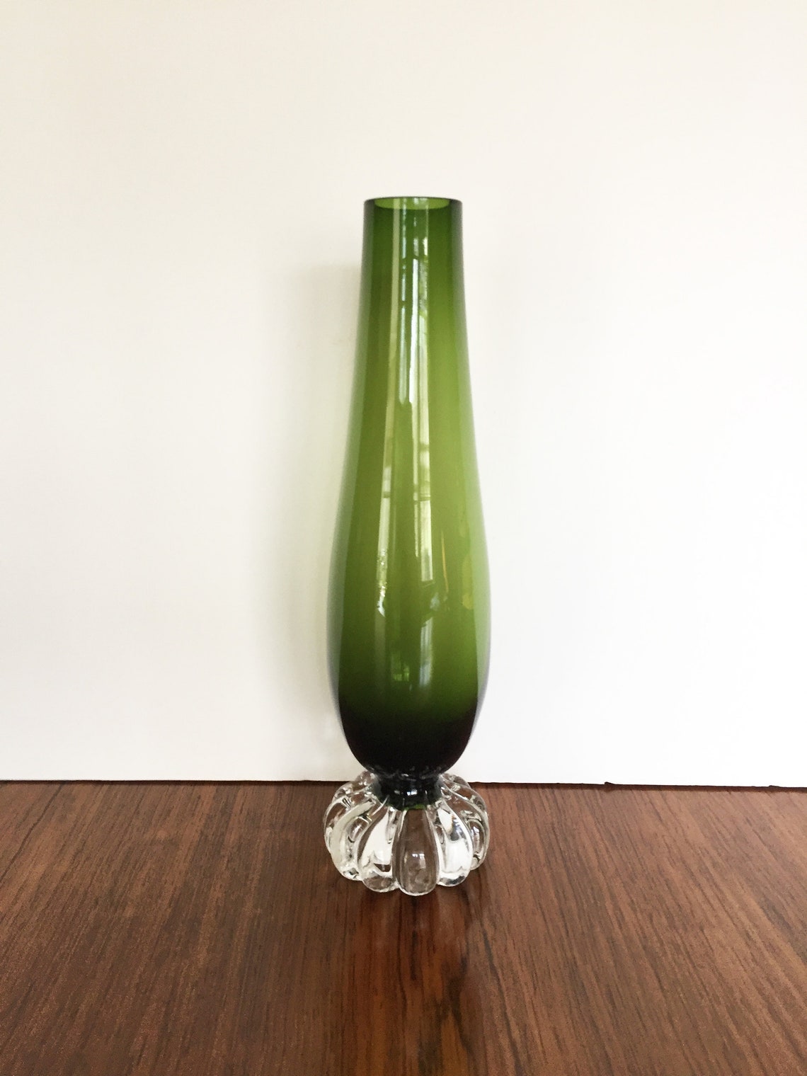 Victorian Green Glass Bud Vase Clear Base From London Etsy