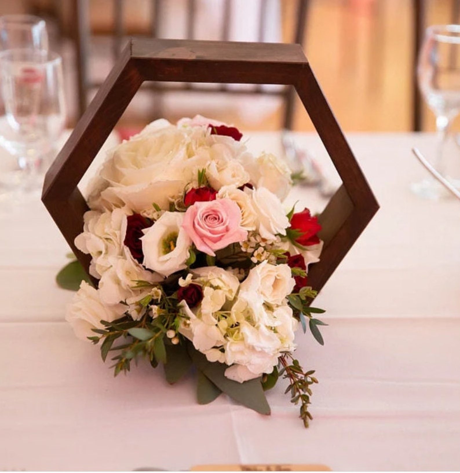 Wood Hexagon Terrarium Frame | Geometric Terrarium | Wedding Table ...