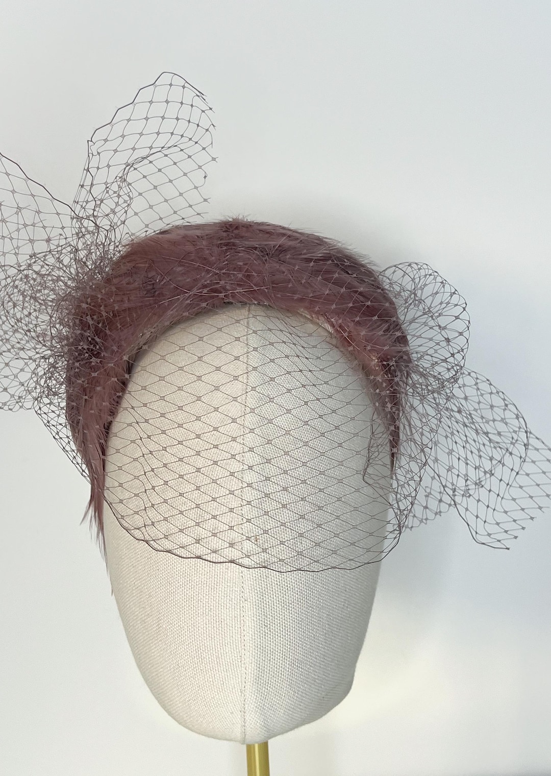 Molly - Vintage-inspired Mauve Feather Bandeau Headband With Veiling ...