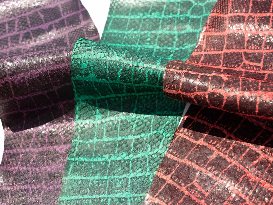 Salmon Fish Leather With Crocodile Print, Embossed Alligator Print on ...