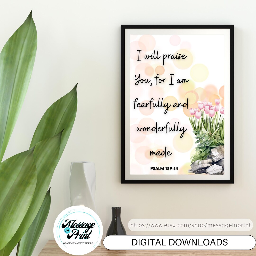 Bible Verse Printable Poster Quotes, Psalm 139 Scripture Print, Digital ...