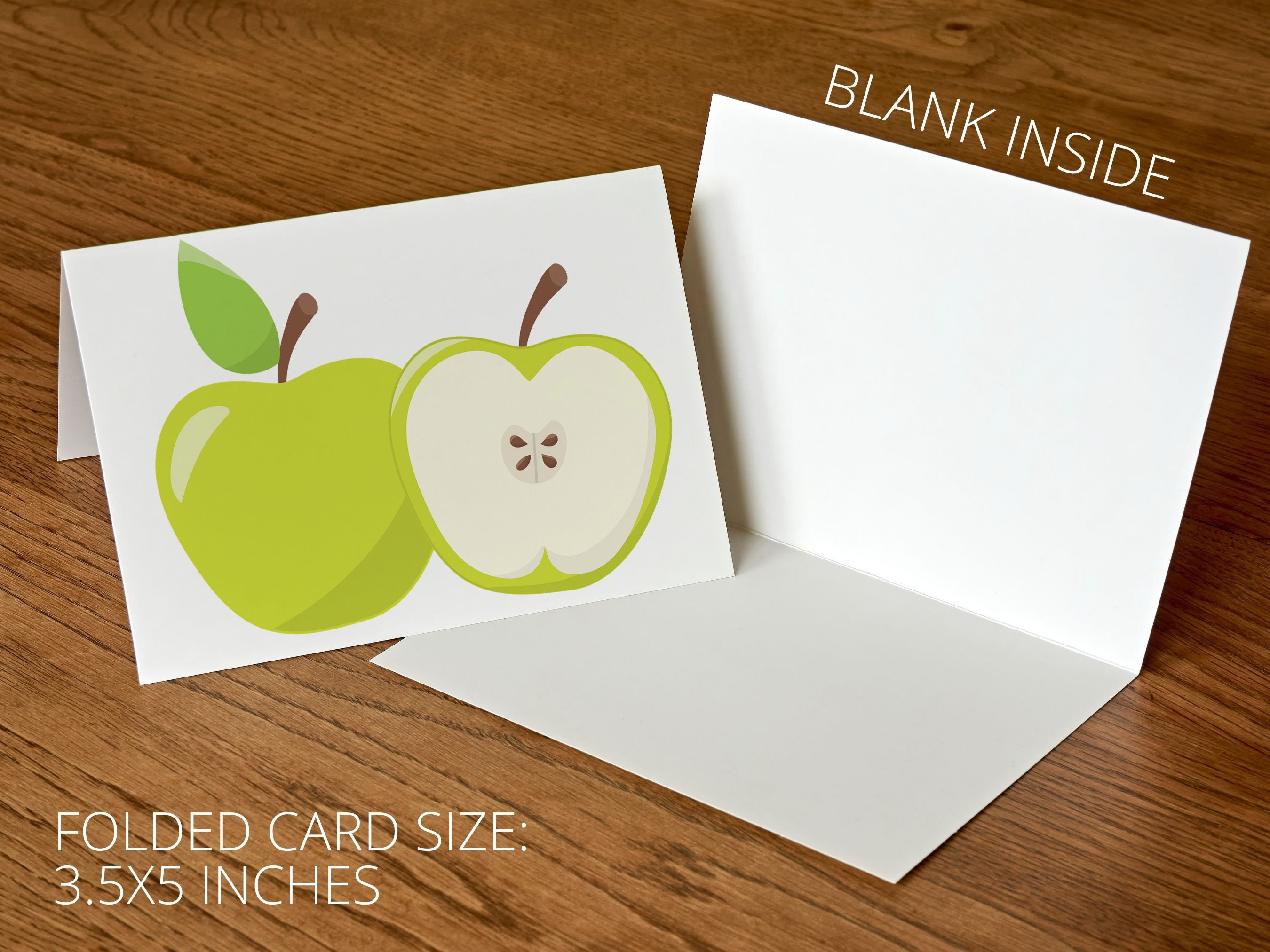 Cute Note Cards, Blank Inside, Simple Green Apple Teacher Stationery ...