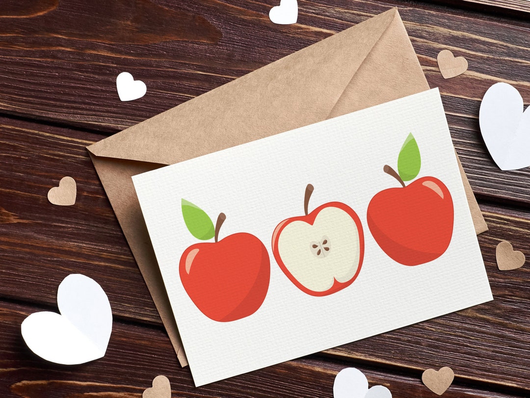 Cute Note Cards, Blank Inside, Red Apple Teacher Stationery Themed ...