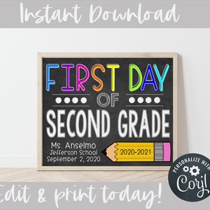 EDITABLE 8x10 First Day of School Sign, Choose Your GRADE P-6, Chalk ...
