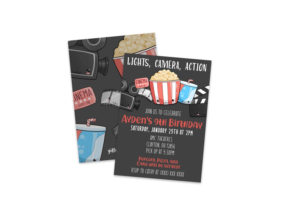 Movie Theater Themed Film Fun Kid's Movie Birthday Party Editable ...