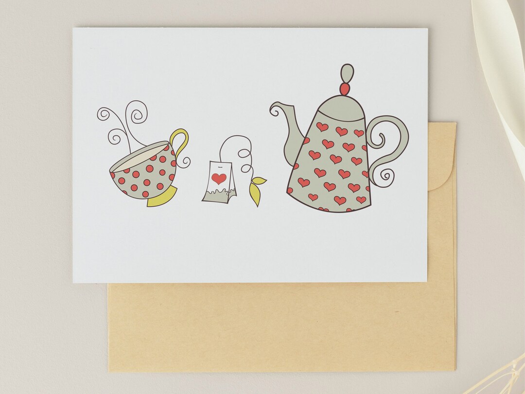Cute Note Cards, Blank Inside, Cute Tea Time Stationery Themed Cards ...