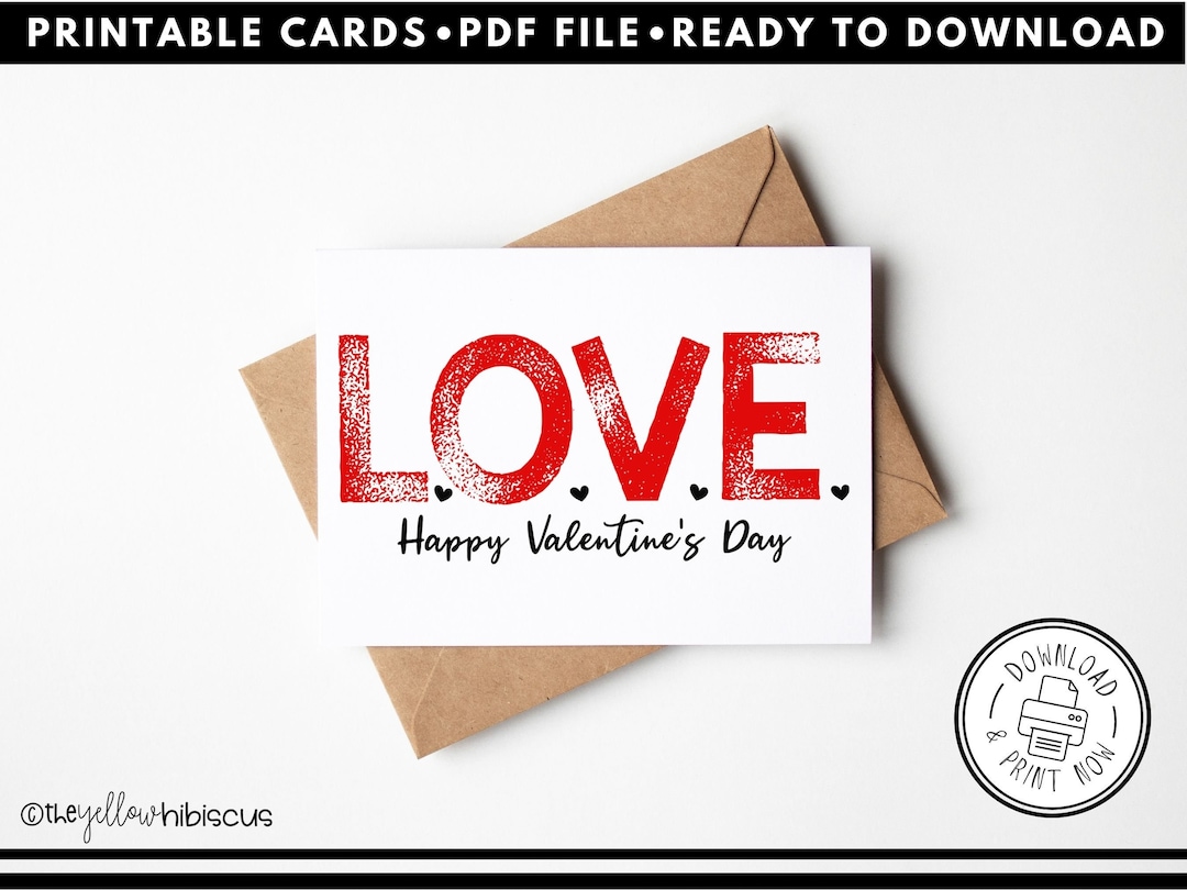 Printable Valentine's Day Card, Instant Download PDF Cards, Cute ...