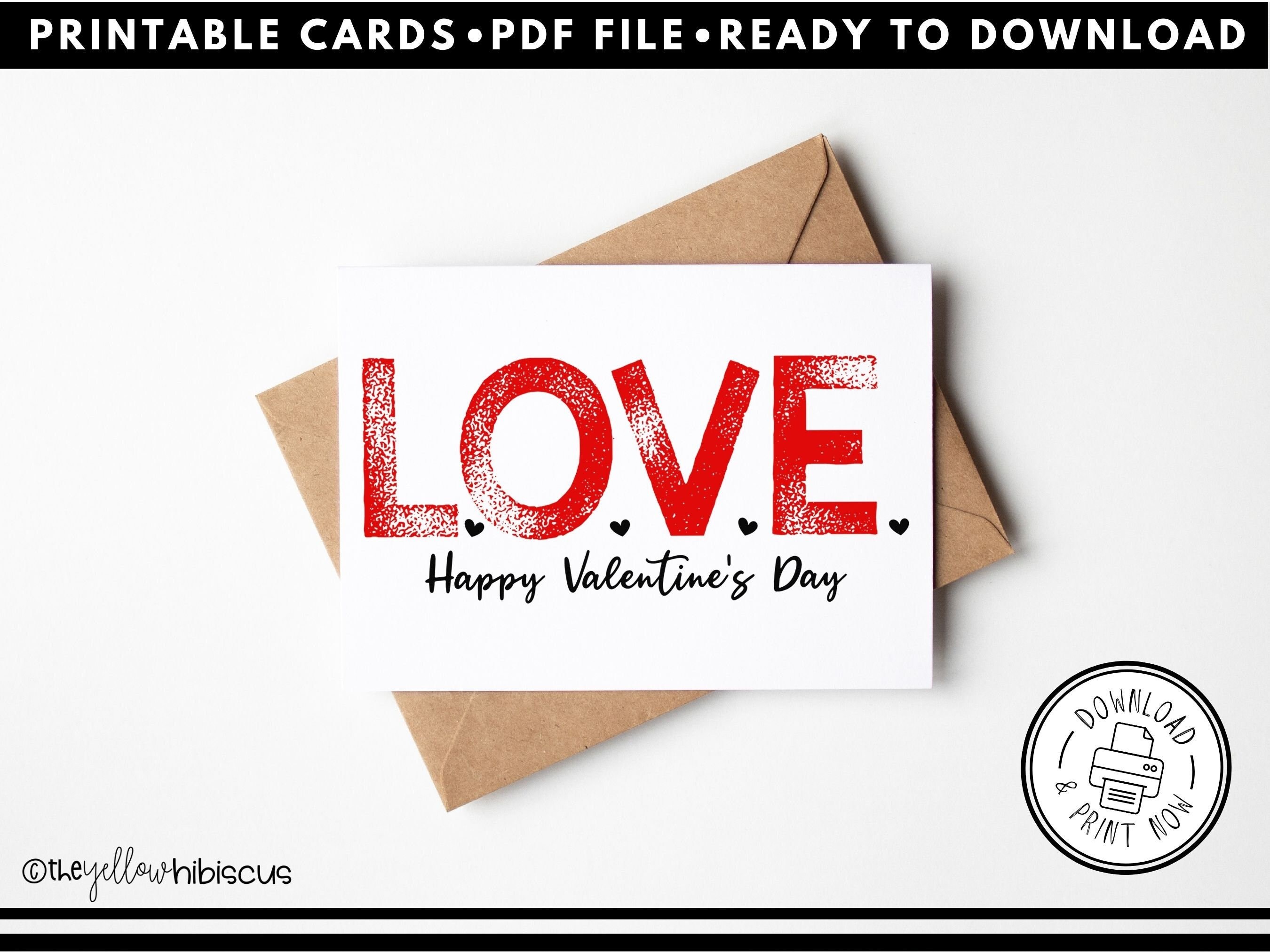Printable Valentine's Day Card, Instant Download PDF Cards, Cute ...
