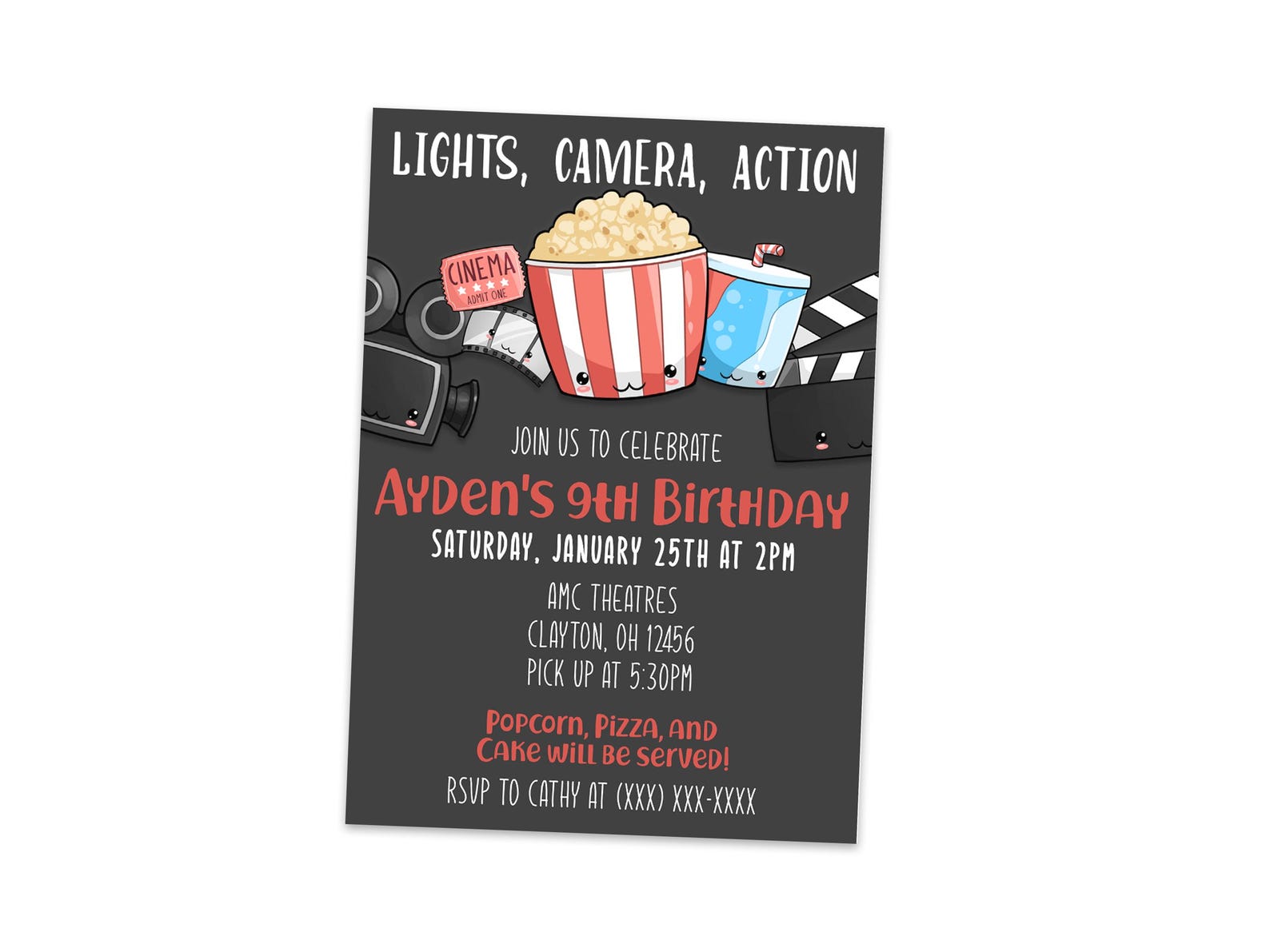 Movie Theater Themed Film Fun Kid's Movie Birthday Party Editable ...