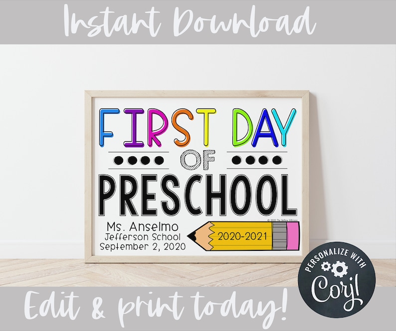 EDITABLE 8x10 First Day of School Sign, Choose Your GRADE P-6, Simple ...
