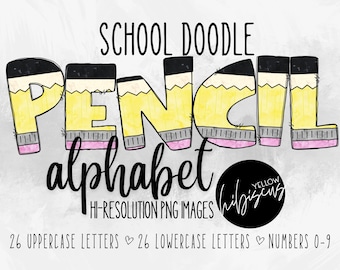 Pencil Doodle Letters & Number School Font PNG School - Etsy