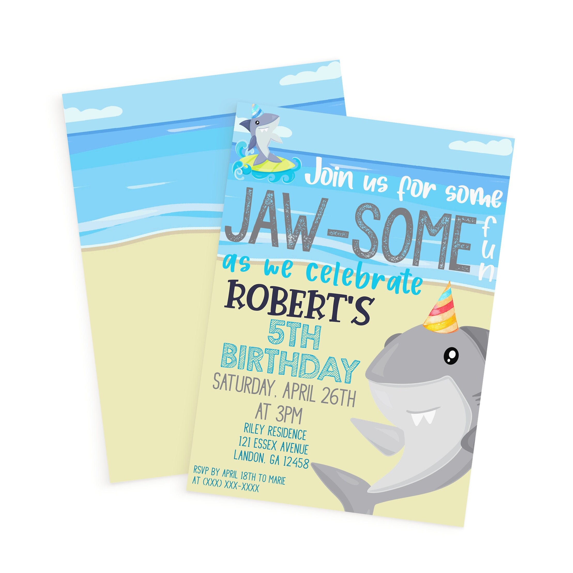 Shark Themed Jawsome Fun Kid's Party Birthday Party Editable Invitation ...