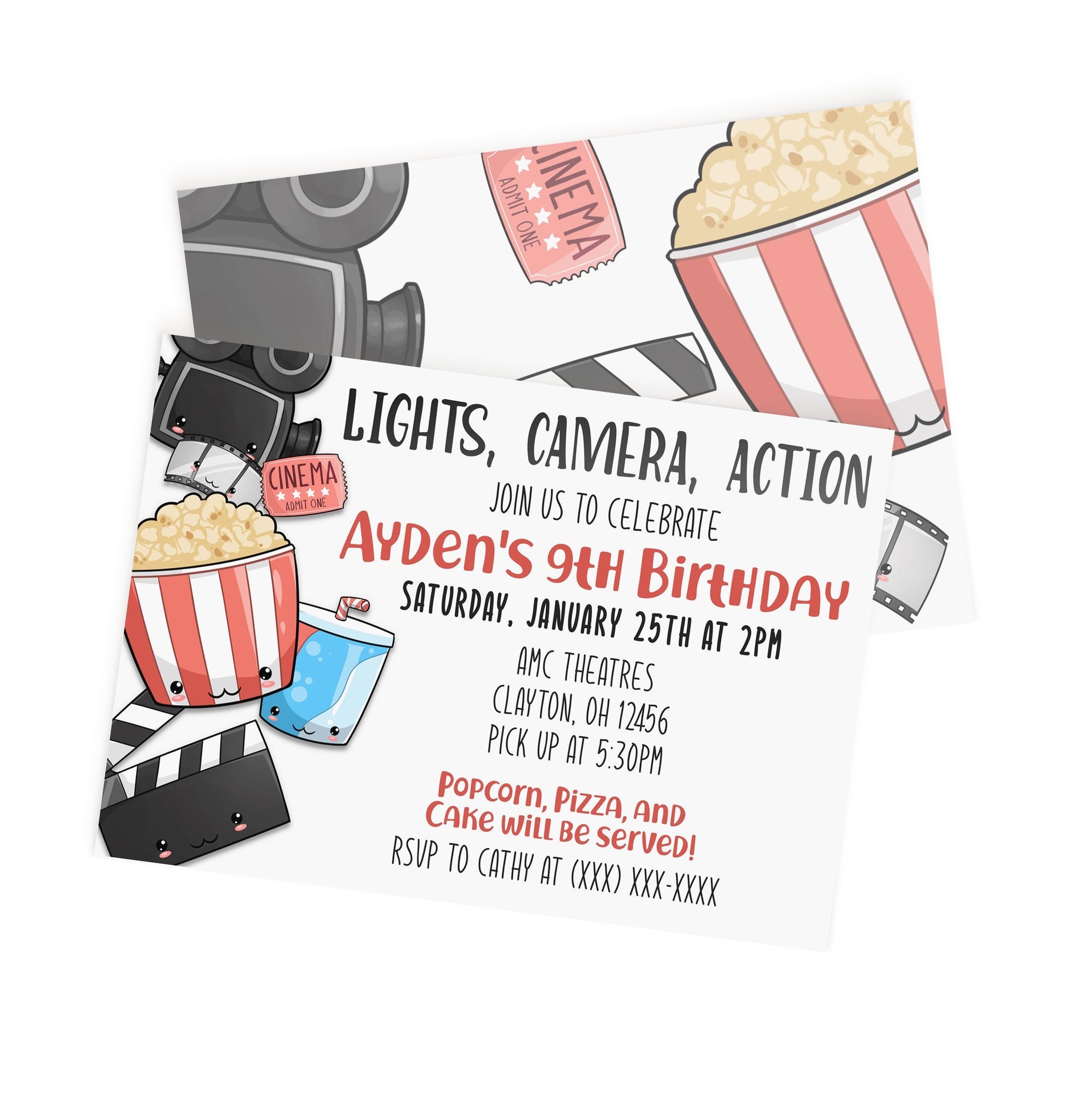 Movie Theater Themed Film Fun Kid's Movie Birthday Party Editable ...