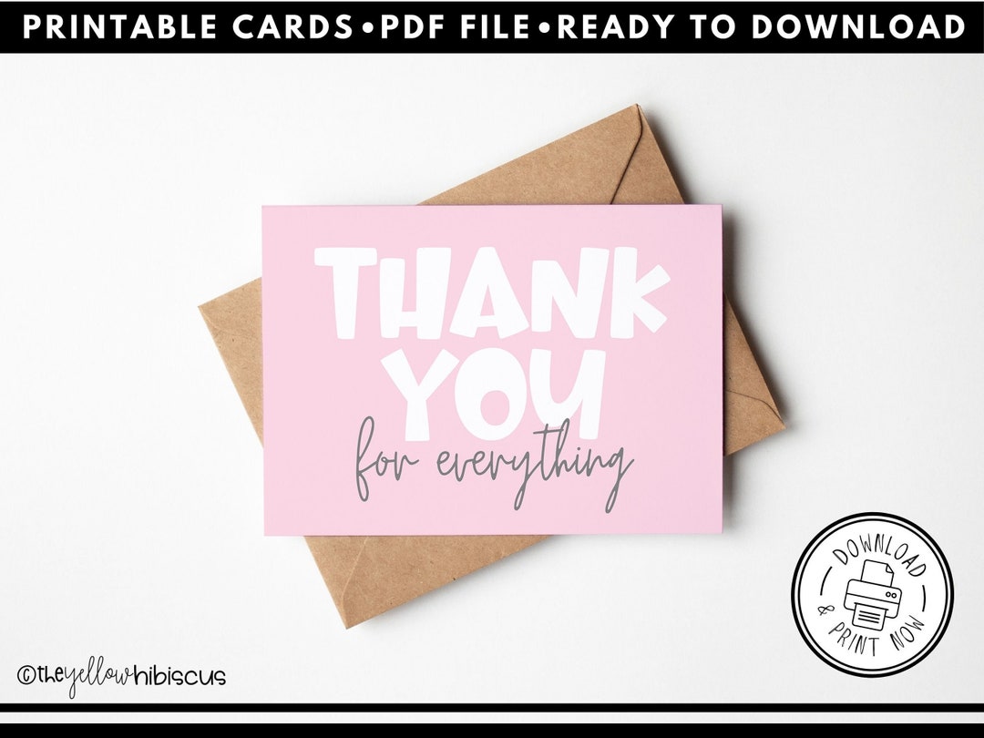 Printable Thank You Card, Instant Download PDF Cards, Cute Blank Thank ...