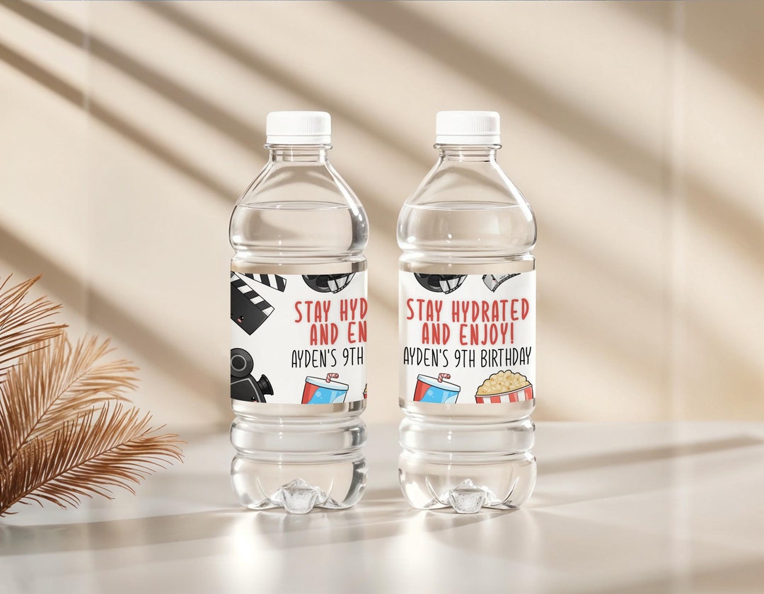 Movie Theater Themed Water Bottle Label Fun Kid's Movie Birthday Party ...
