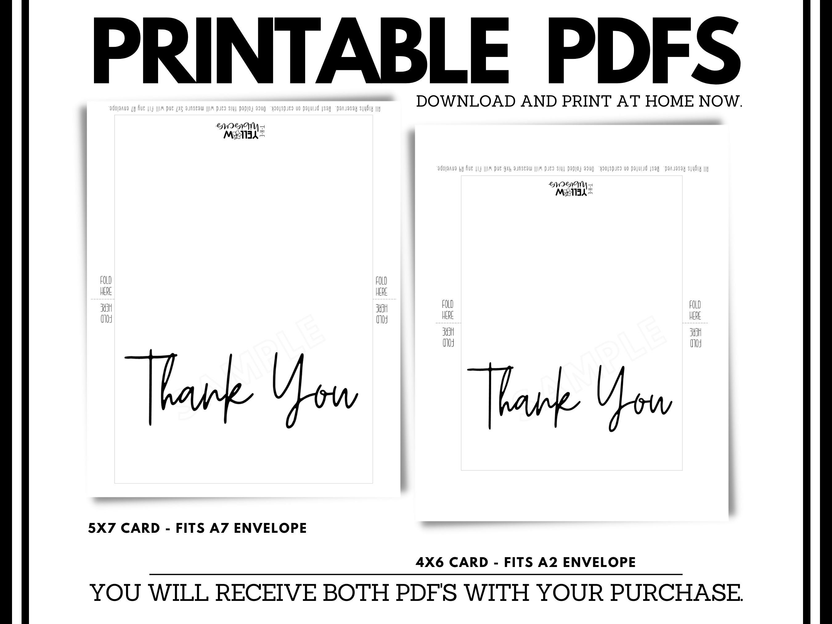 Printable Thank You Card, Instant Download PDF Cards, Cute Blank Thank ...