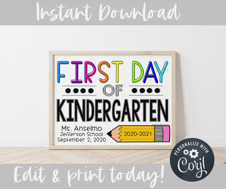 EDITABLE 8x10 First Day of School Sign, Choose Your GRADE P-6, Simple ...
