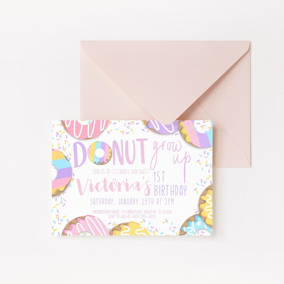 Donut Themed Colorful Sweet One Fun Kid's Party Birthday Party Editable ...