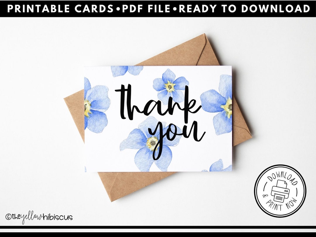 Printable Thank You Card, Instant Download PDF Cards, Cute Blank Thank ...