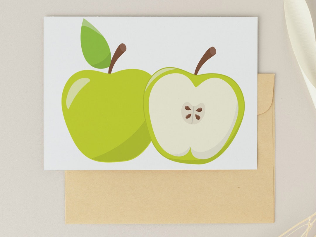 Cute Note Cards, Blank Inside, Simple Green Apple Teacher Stationery ...
