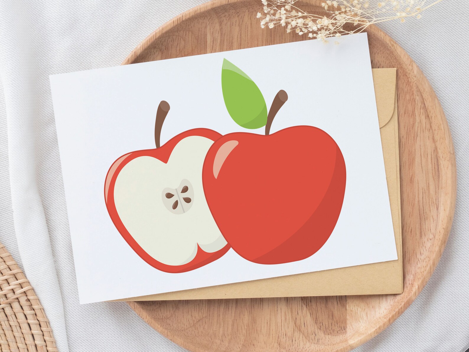 Cute Note Cards, Blank Inside, Simple Red Apple Teacher Stationery ...