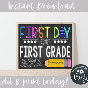 EDITABLE 8x10 First Day of School Sign, Choose Your GRADE P-6, Chalk ...