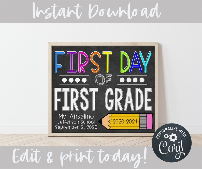 EDITABLE 8x10 First Day of School Sign Choose Your GRADE P-6 - Etsy Canada