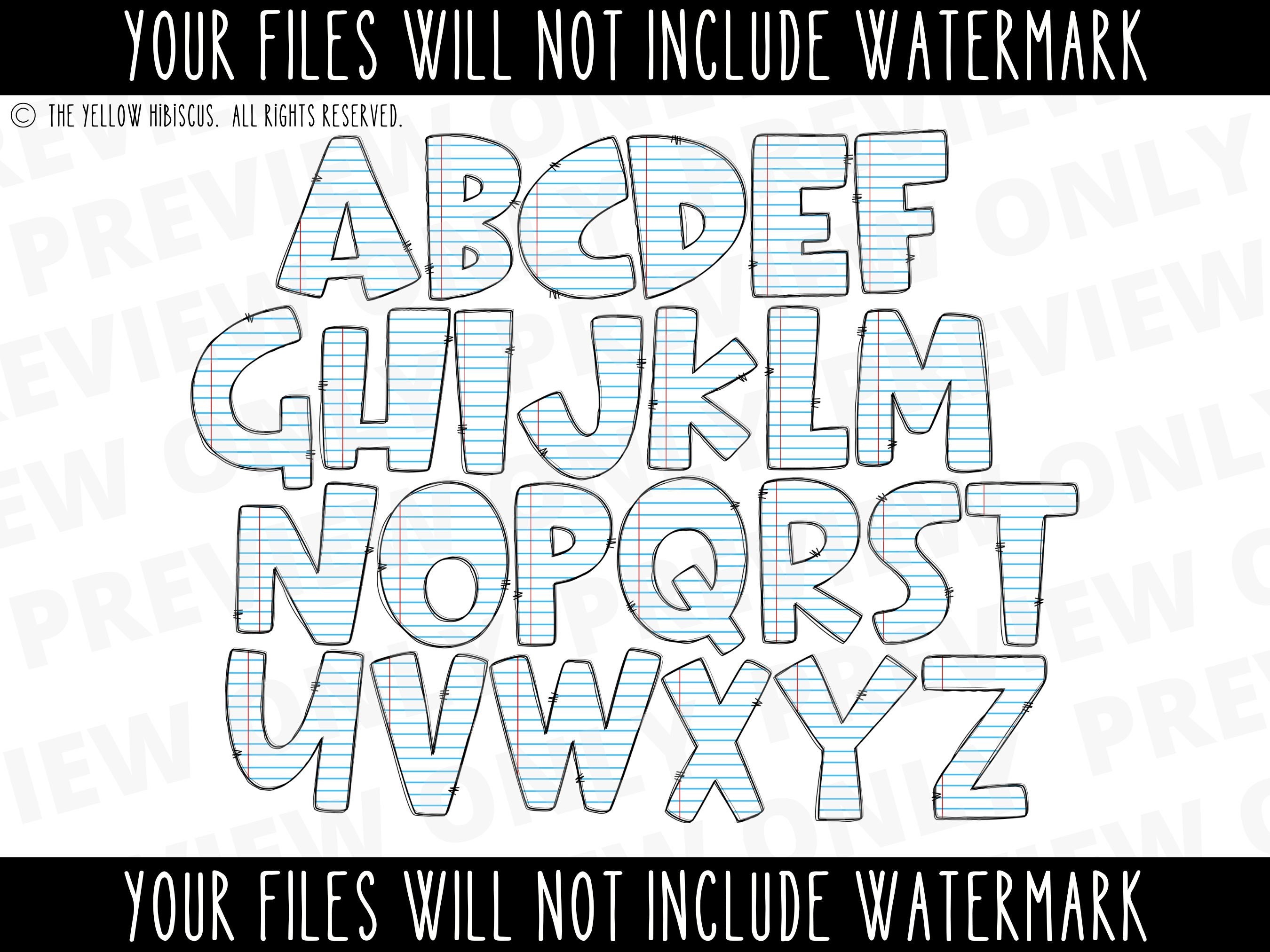 Notebook Doodle Letters Alphabet PNG Letters, Back to School Alphabet ...