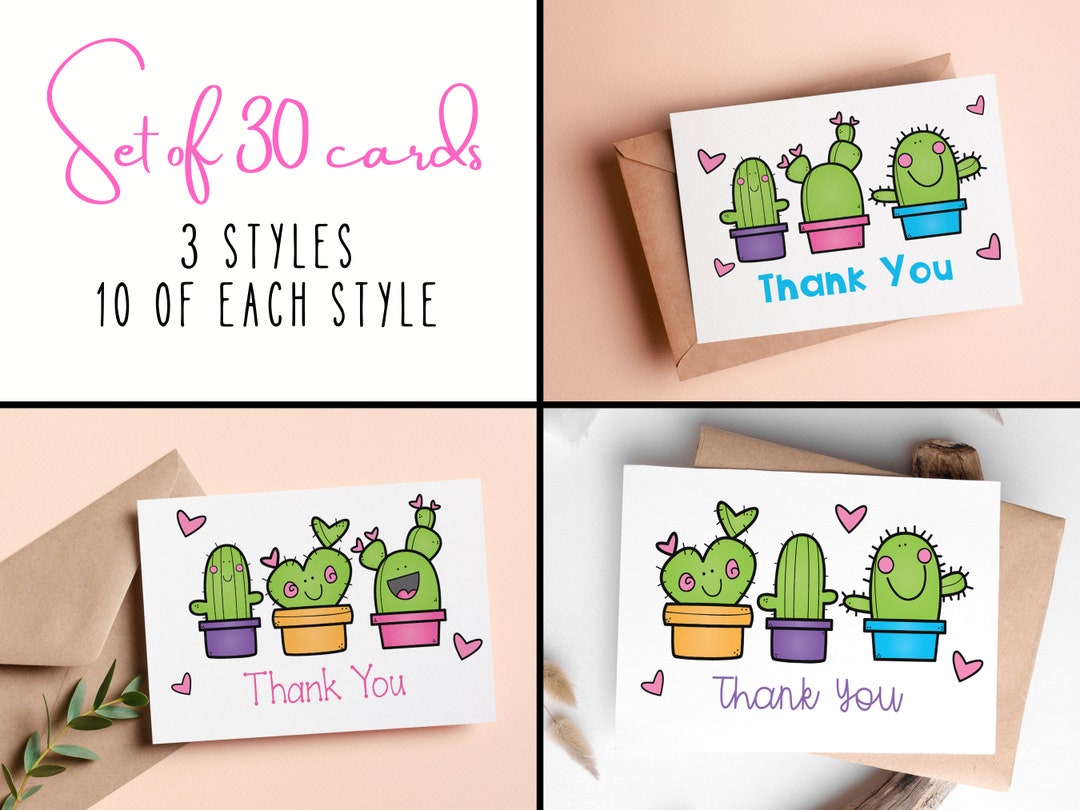 Cute Note Cards, Blank Inside, Fun Cactus Friends Thank You Stationery ...