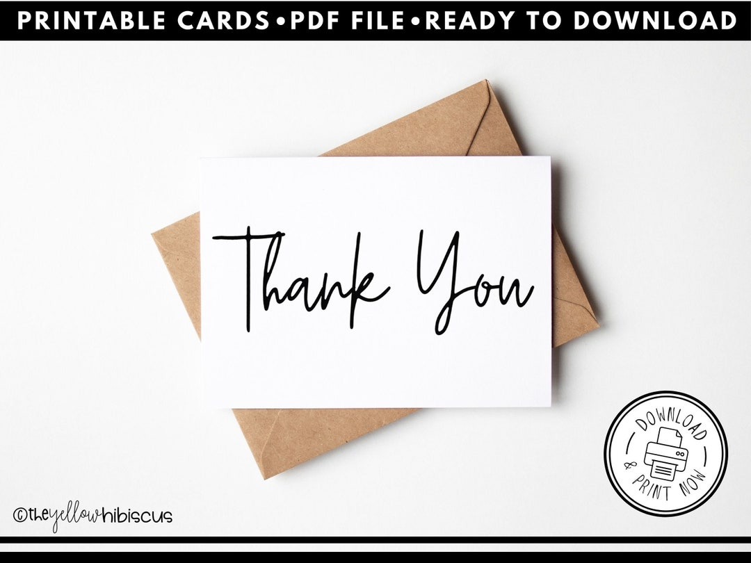 Printable Thank You Card, Instant Download PDF Cards, Cute Blank Thank ...