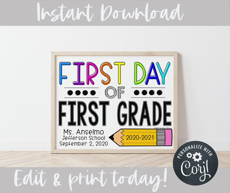 EDITABLE 8x10 First Day of School Sign, Choose Your GRADE P-6, Simple ...