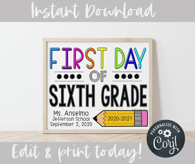 EDITABLE 8x10 First Day of School Sign, Choose Your GRADE P-6, Simple ...