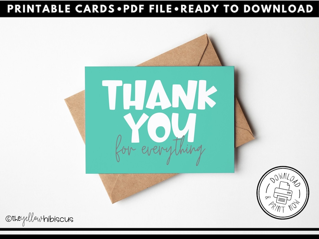 Printable Thank You Card, Instant Download PDF Cards, Cute Blank Thank ...