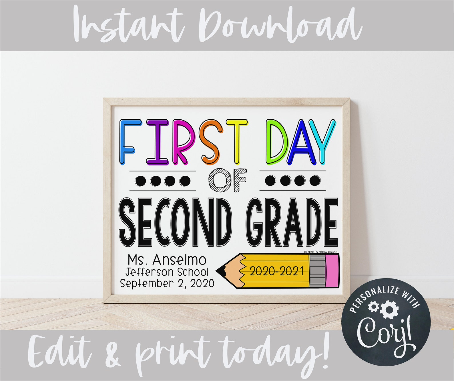 EDITABLE 8x10 First Day of School Sign, Choose Your GRADE P-6, Simple ...