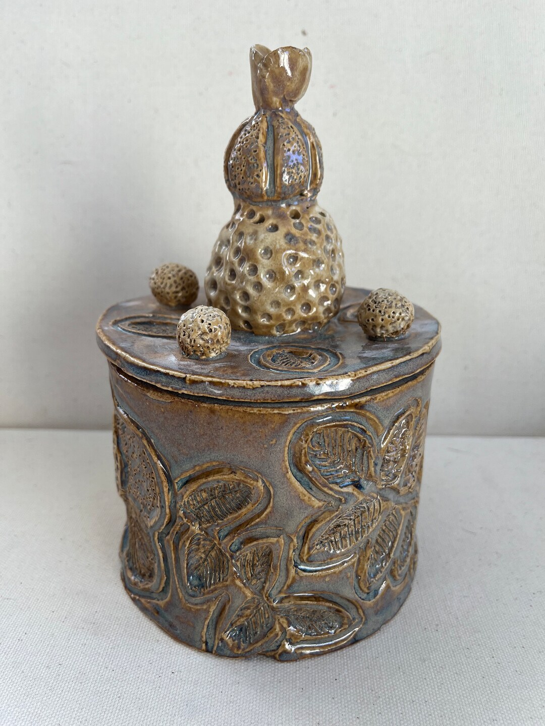 Totem. This Jar Was Slab Built and Carved. Ceramic Art Decor. Carved ...