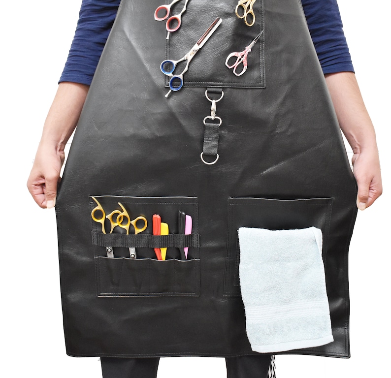 Hairdresser Barber Apron With Multiple Large Pockets PU Leather Cross ...