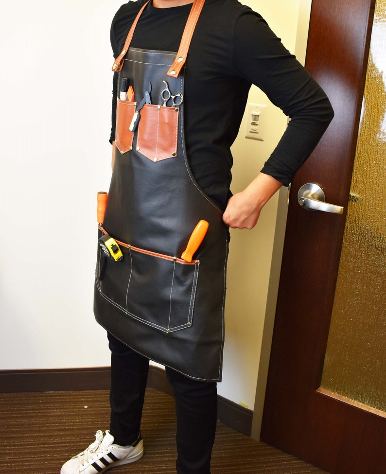 Hairdresser Barber Apron With Multiple Large Pockets PU Leather Cross ...