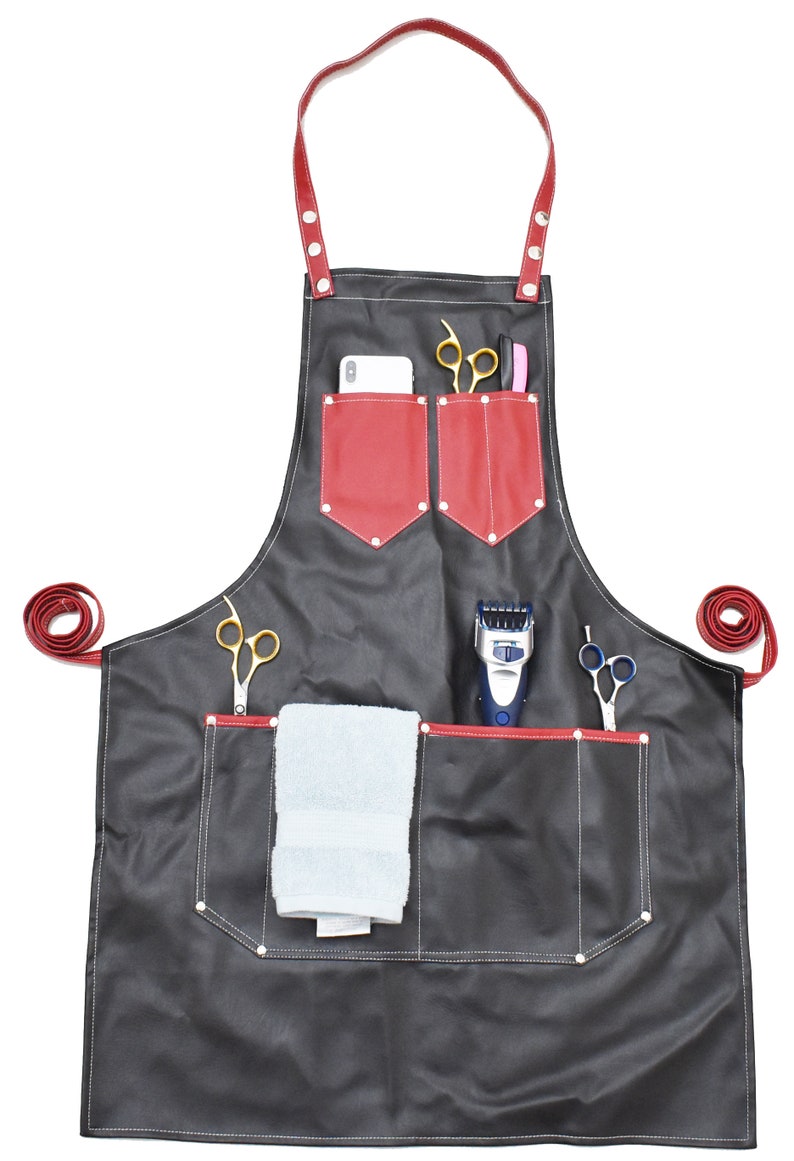 Hairdresser Barber Apron With Multiple Large Pockets PU Leather Cross ...
