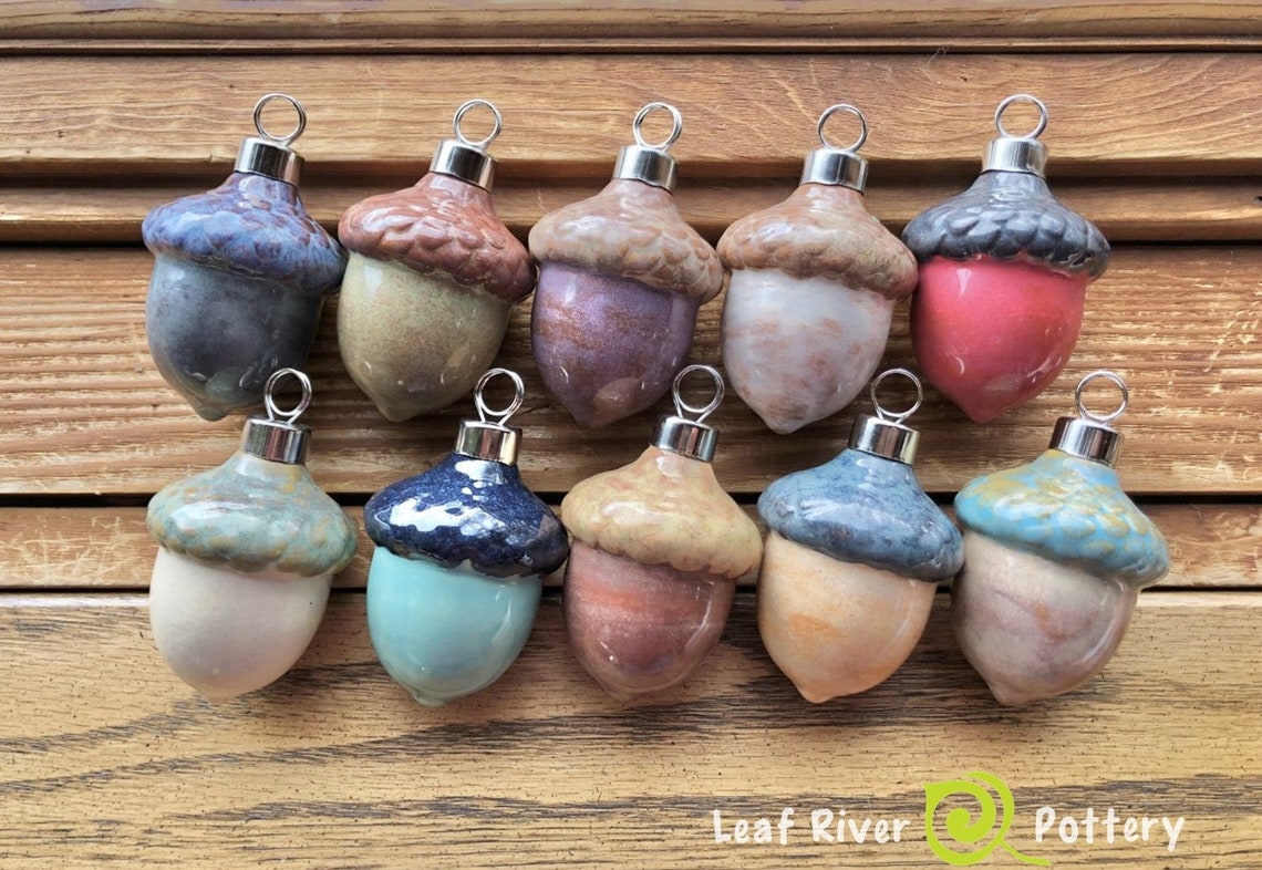 Ceramic Acorn Ornaments Set of 6 - Etsy