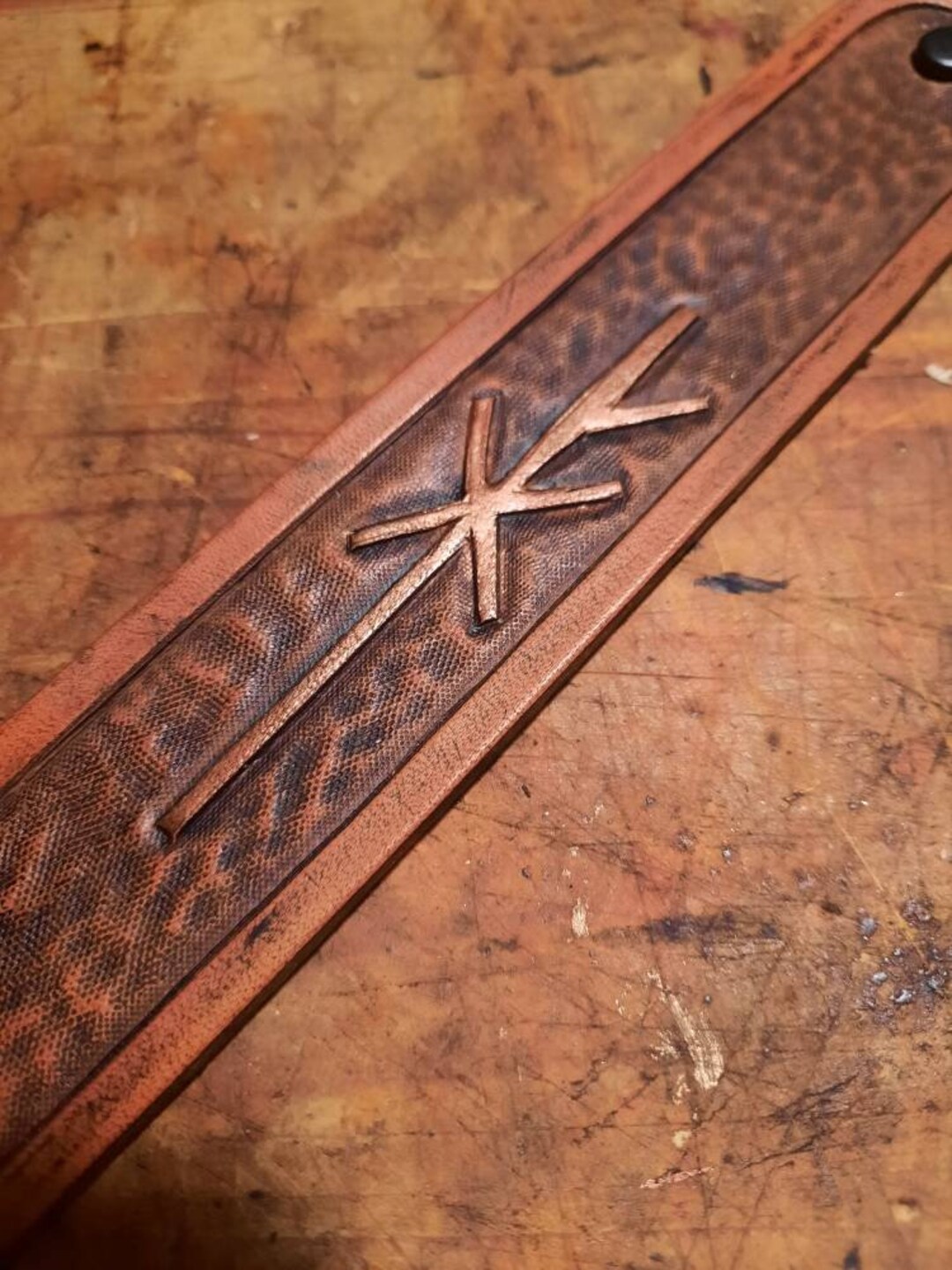 Antiqued Leather Bracelet - Wealth and Prosperity Bindrune - Etsy