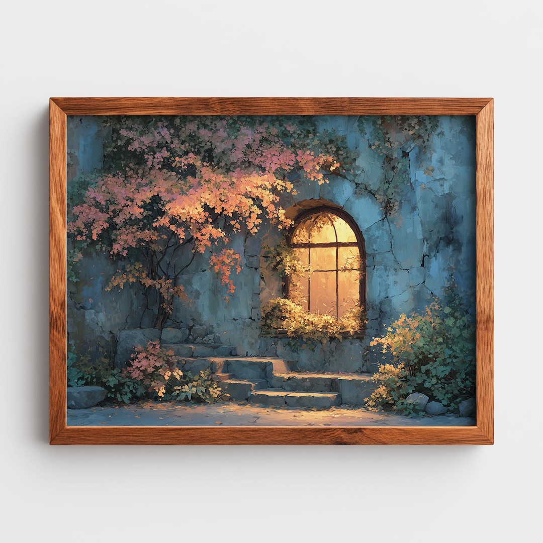Rustic Arched Window in Stone Wall - Moody Autumn Evening Scene ...
