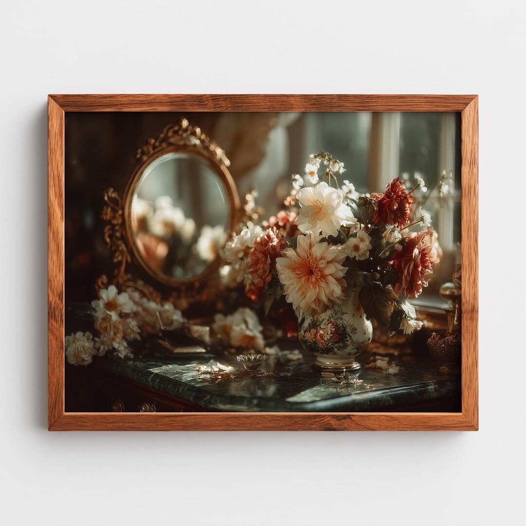 Antique Vanity With Gilded Mirror - Printable Vintage Floral Art ...