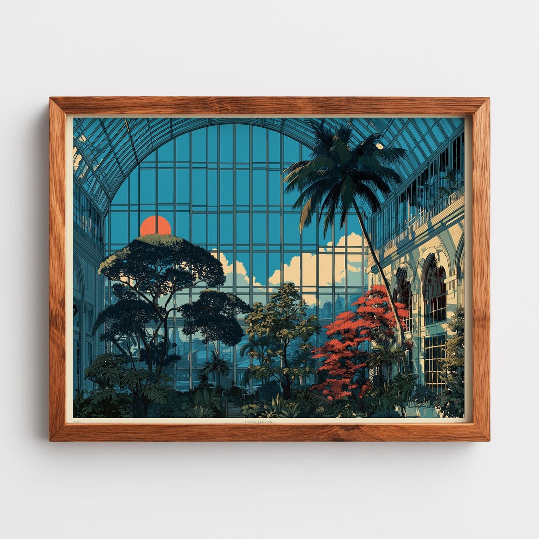 Retro Botanical Conservatory Print - Vintage Style Lithograph ...