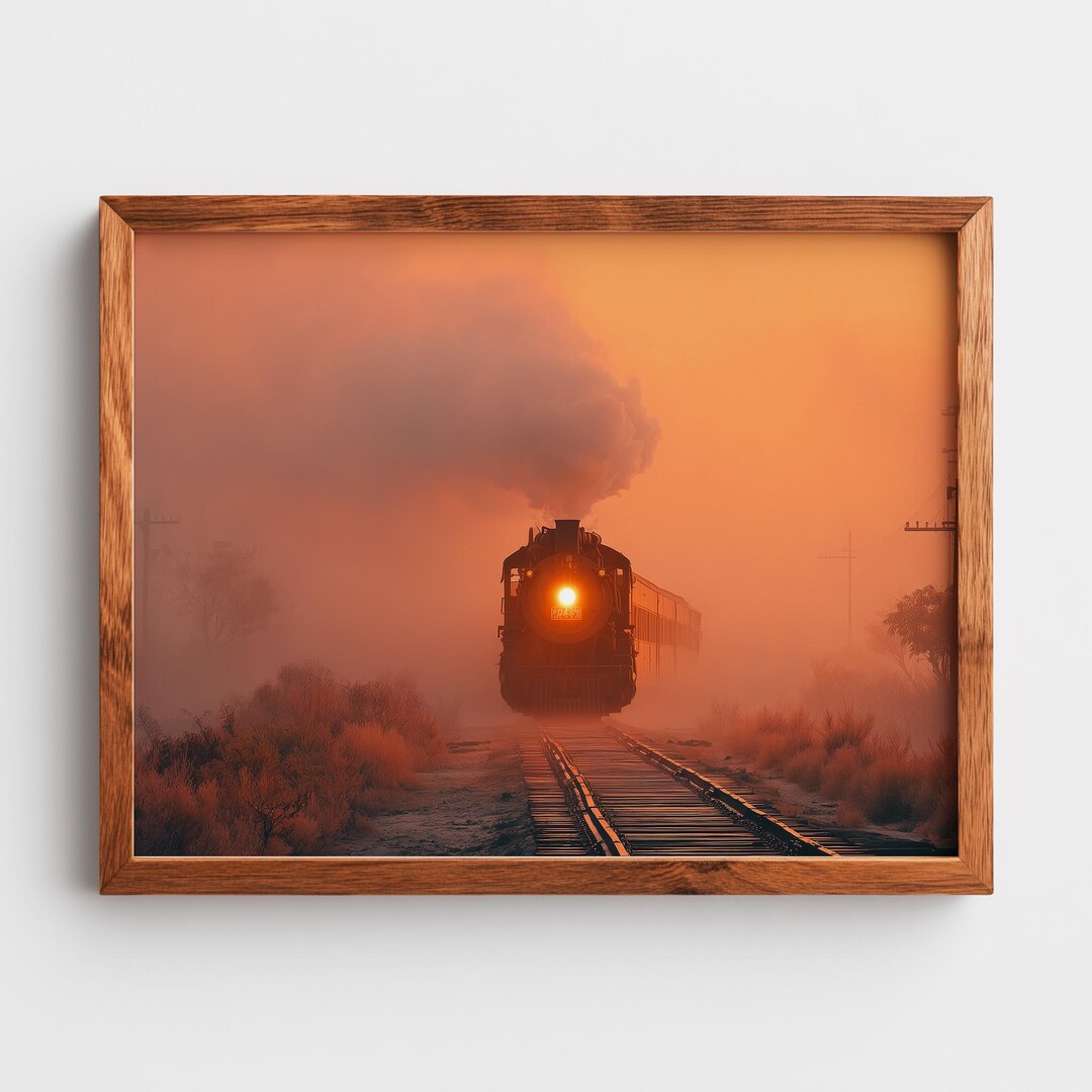 Vintage Steam Locomotive in Misty Morning - Moody Atmospheric Wall Art ...