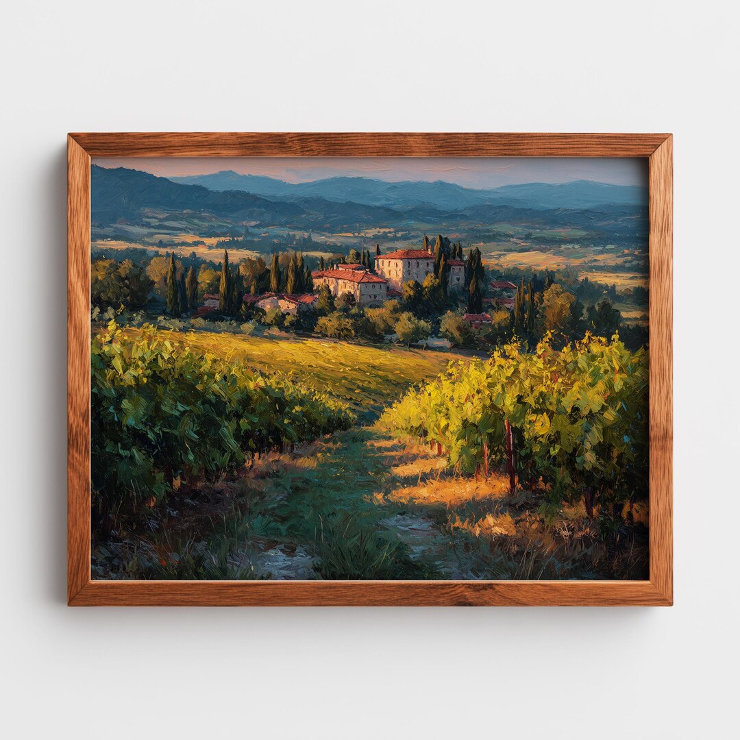 Tuscan Vineyard at Golden Hour - Rustic Landscape Art, Printable ...