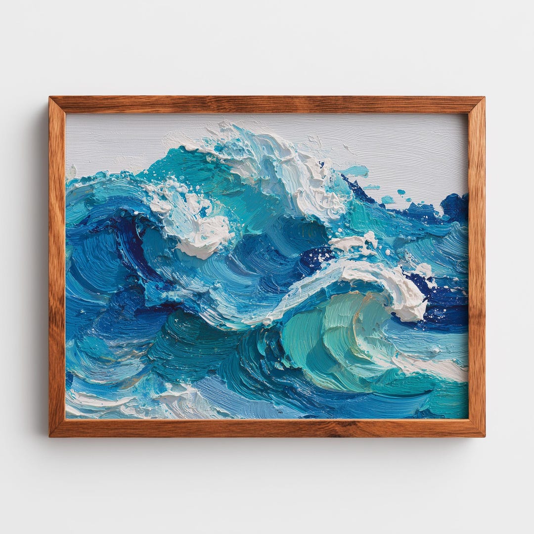 Ocean Wave Abstract Painting - Printable Seascape Wall Art, Blue ...